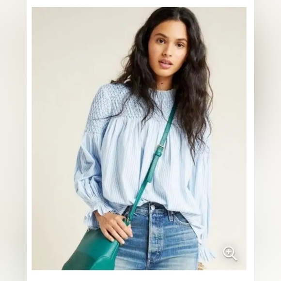 Maeve | Tops | Anthropologie Maeve Blue Modern Peasant Blouse 8 | Poshmark